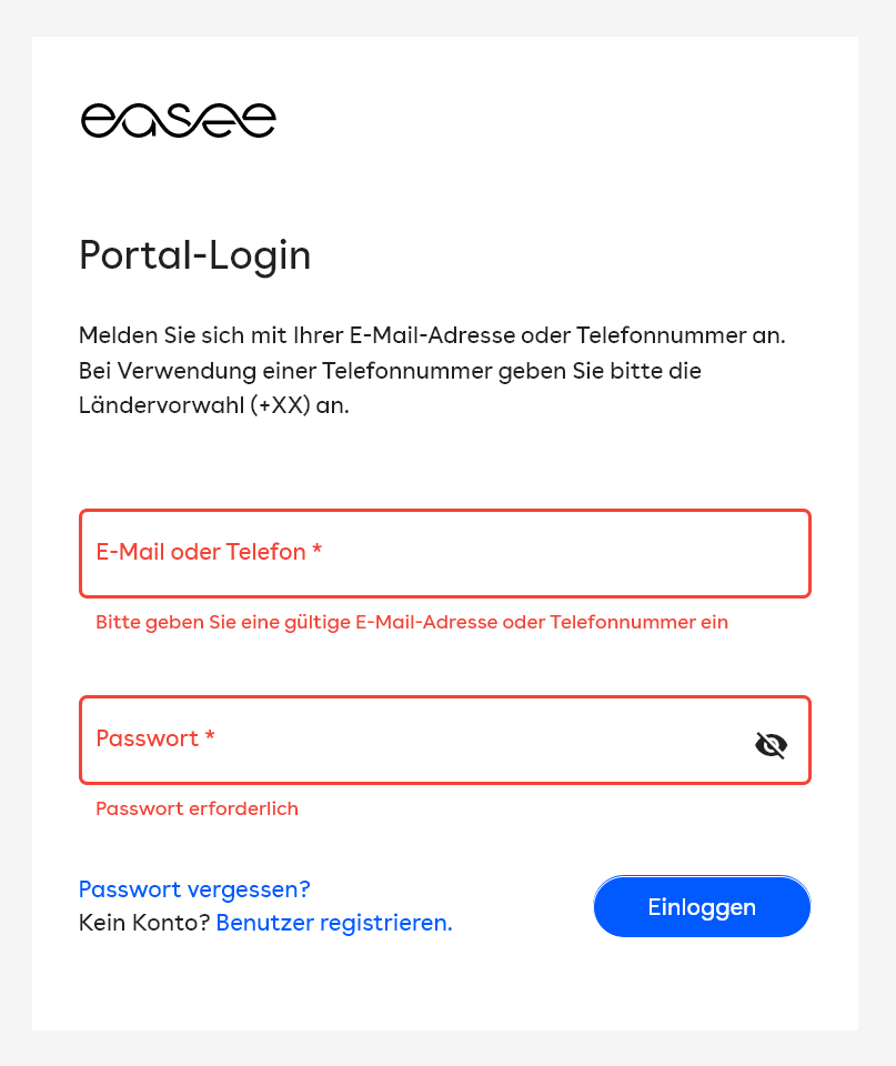 Registrierung und Login – Easee Hilfe